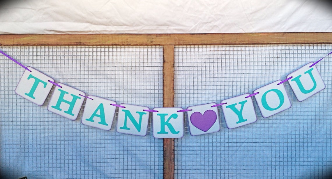 THANK YOU Banner 4 X 4 Chipboard Garland Lavender and / Teal Wedding ...