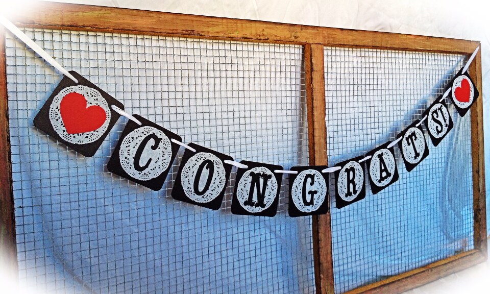 CONGRATS Chipboard 4 X 4 Sign/banner White and Black Anniversary ...