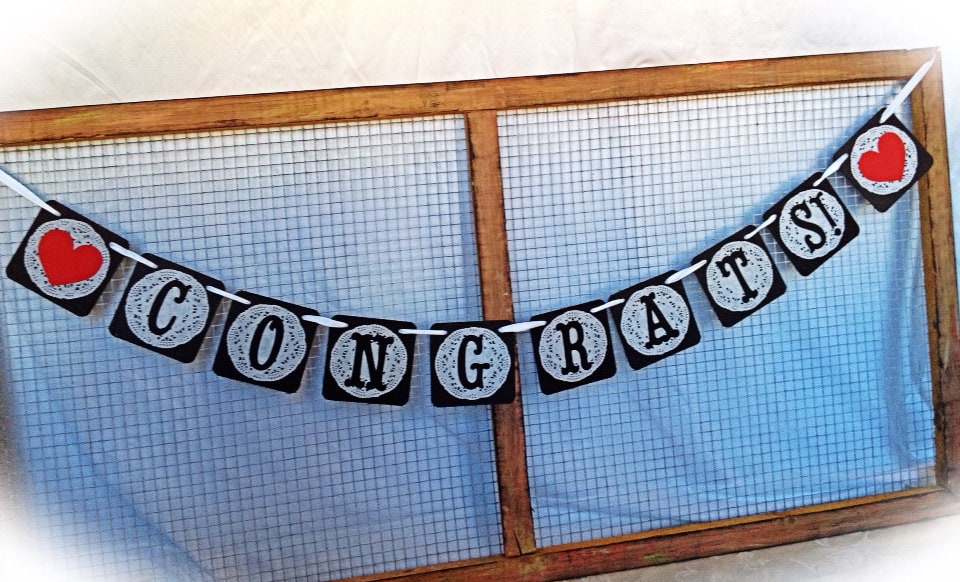 CONGRATS Chipboard 4 X 4 Sign/banner White and Black Anniversary ...
