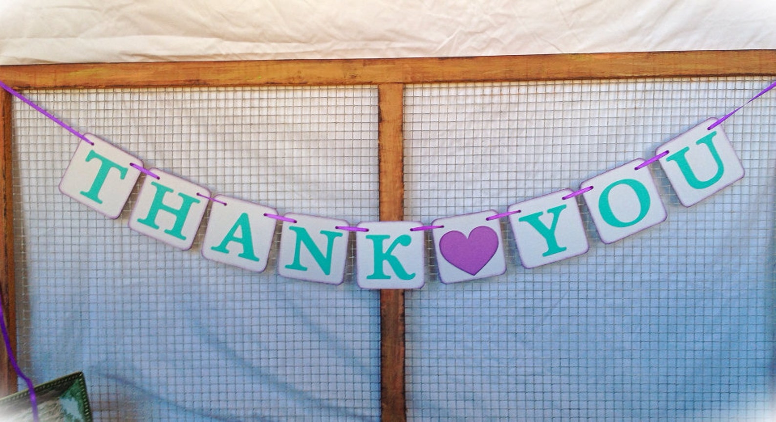 THANK YOU Banner 4 X 4 Chipboard Garland Lavender and / Teal Wedding ...