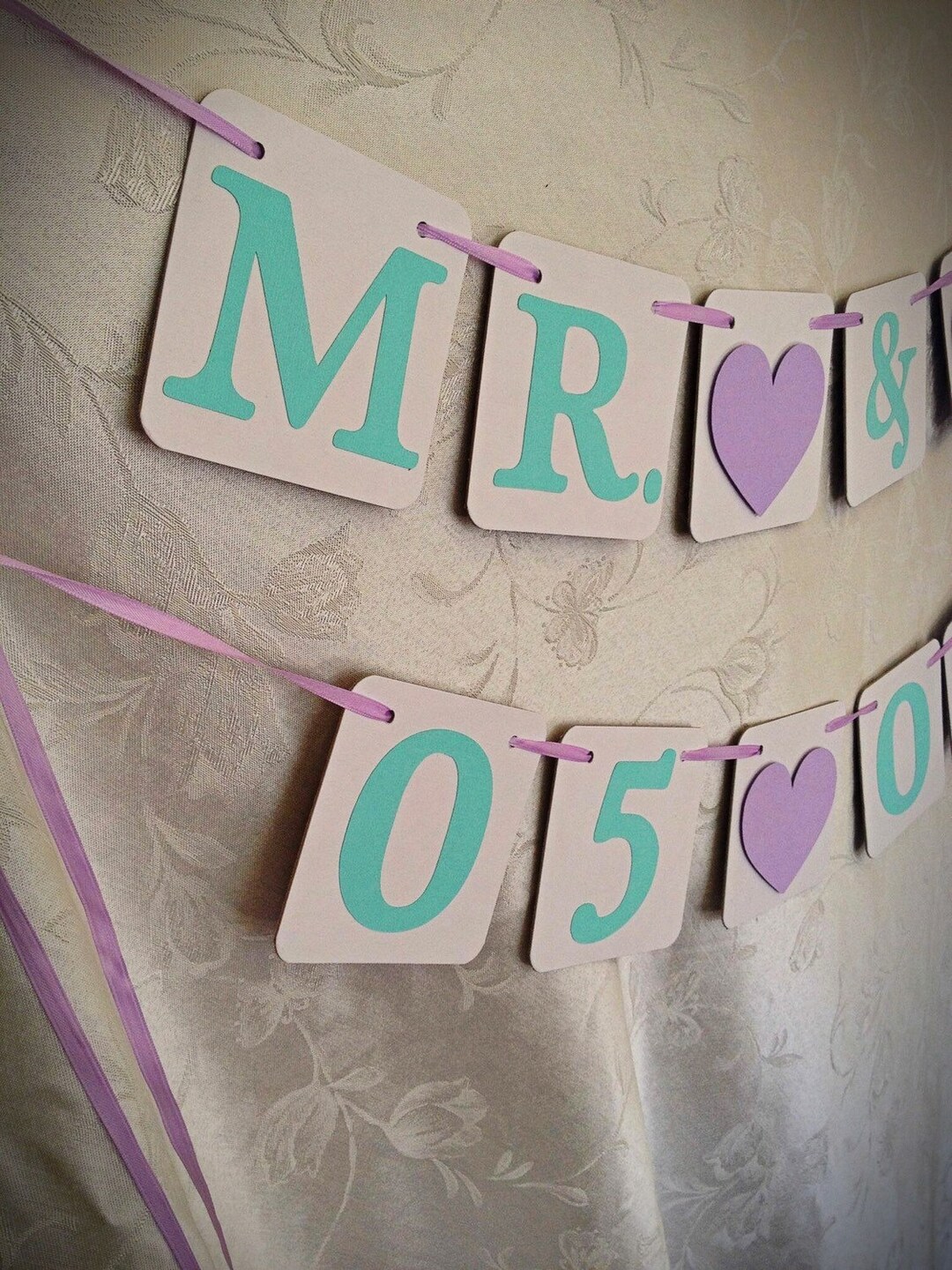 Mr and Mrs Chipboard Banner: Teal & Lavender Save the Date Garland - Etsy