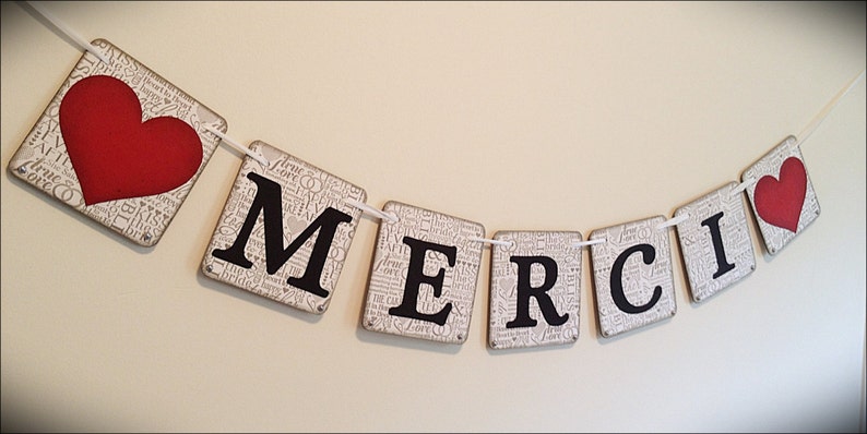 Merci Wedding Garland Sign Banner France Sign Thank You in France Grey ...