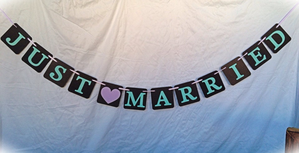 JUST Married Wedding Banner 4 X 4 In. Chipboard Teal/ Lavender/purple ...