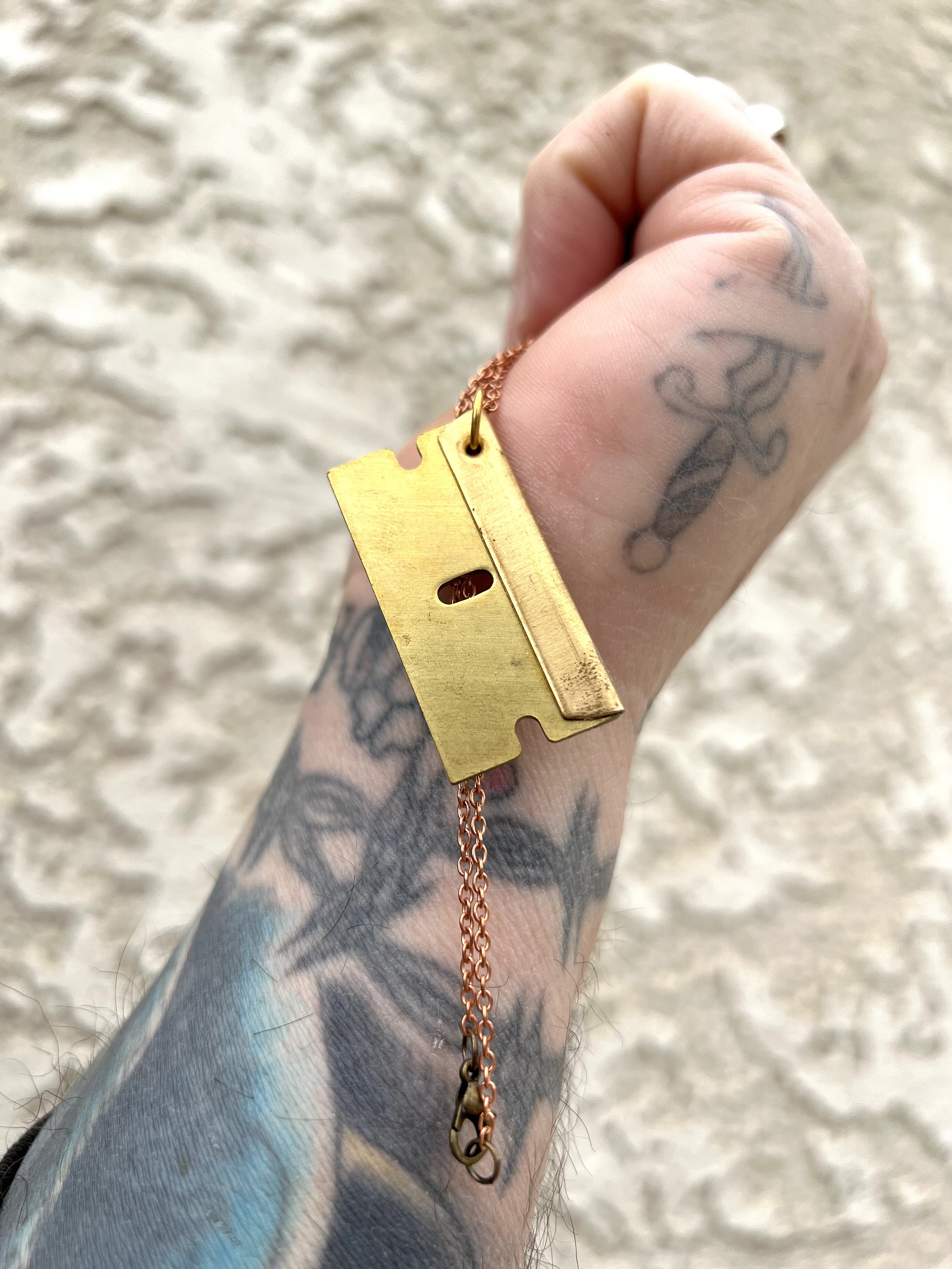 Raw Brass Razor Blade Necklace on Brass Chain Chain Jewelry for Men or ...