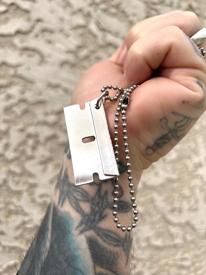 Silver Razor Blade Necklace on Vintage Ball Chain Jewelry for - Etsy