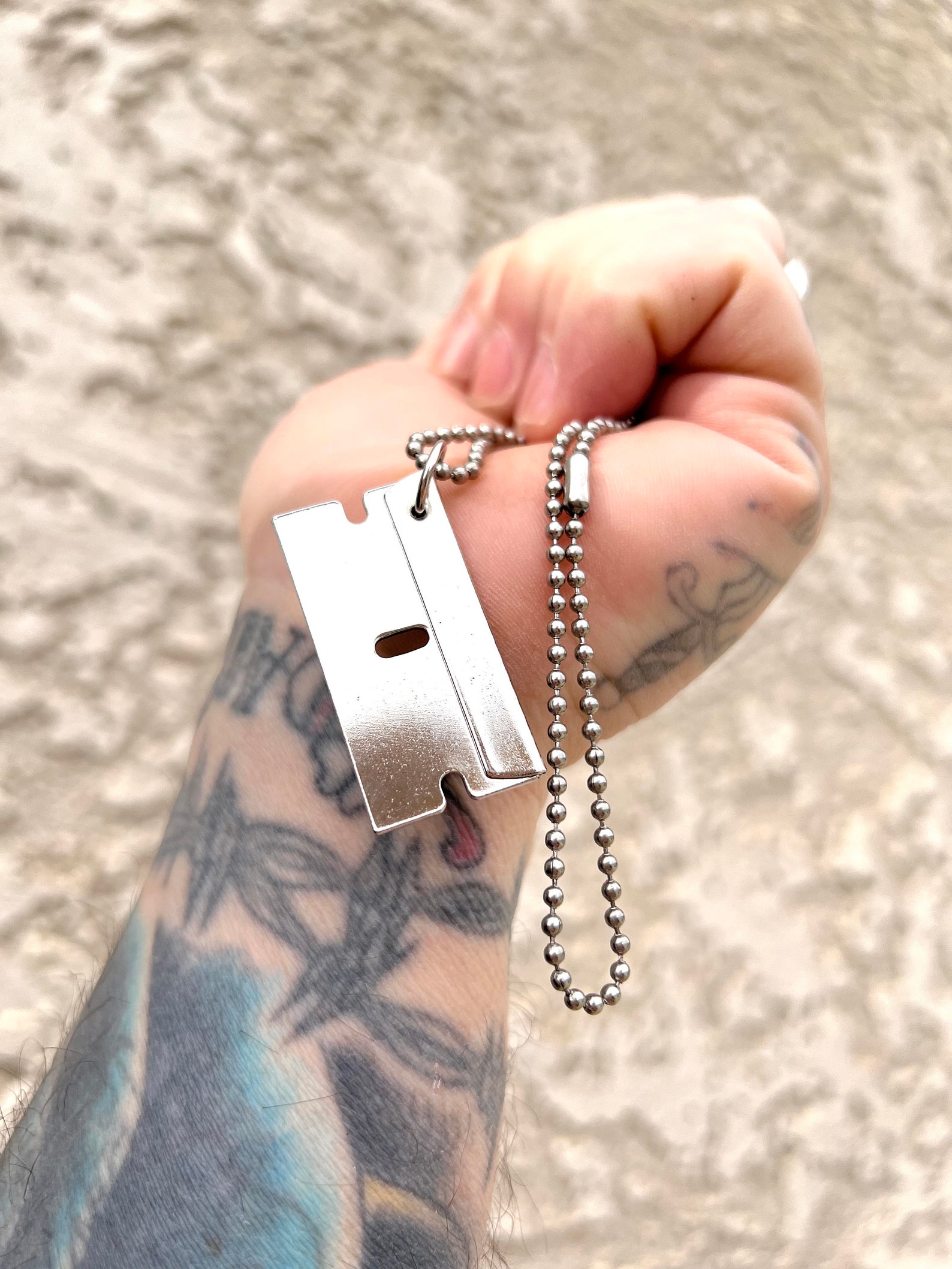 Silver Razor Blade Necklace on Vintage Ball Chain Jewelry for Men or ...