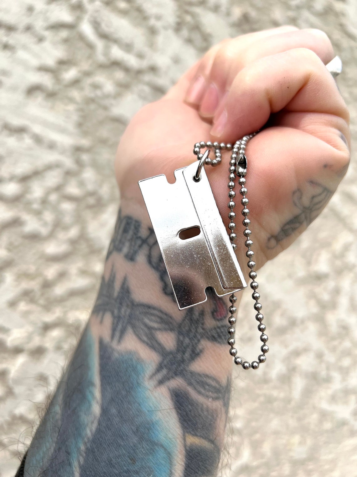 Silver Razor Blade Necklace on Vintage Ball Chain Jewelry for - Etsy