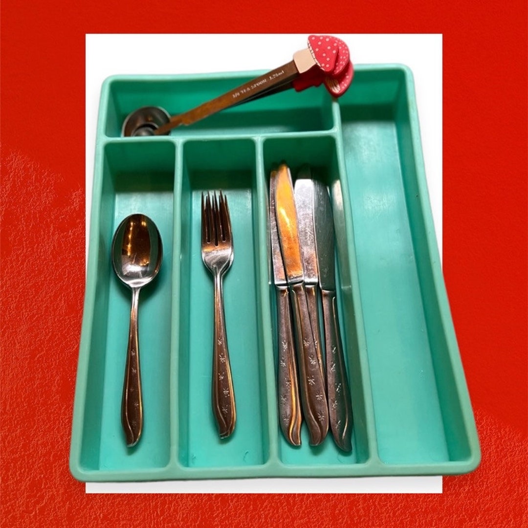 Vintage Aqua Turquoise Silverware Organizer Cutlery Drawer Holder - Etsy