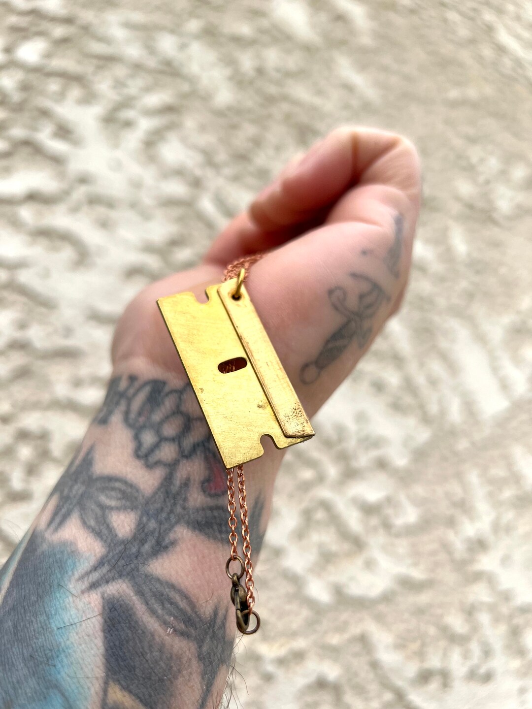 Raw Brass Razor Blade Necklace on Brass Chain Chain Jewelry for Men or ...