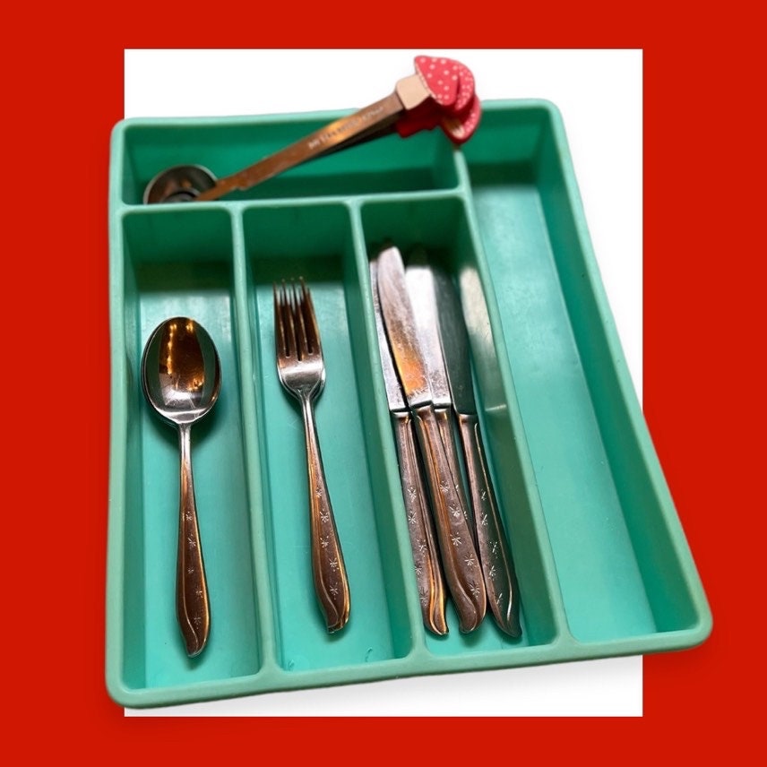 Vintage Aqua Turquoise Silverware Organizer Cutlery Drawer Holder - Etsy