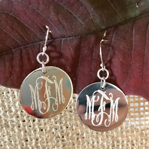 Monogram Earrings Sterling Silver Monogrammed - Etsy