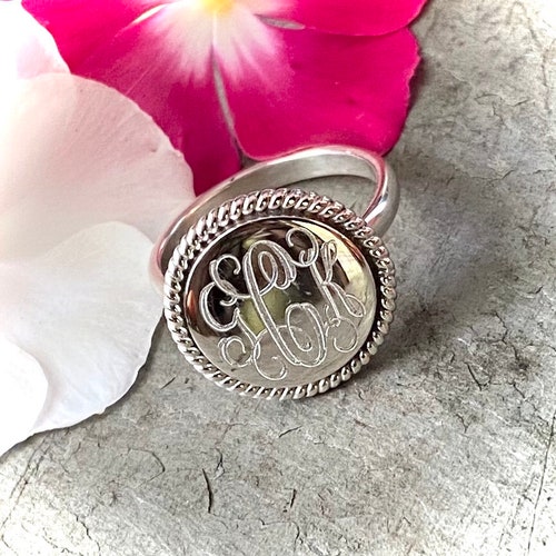 Sterling Silver Monogrammed Ring Round With Rope Edge - Etsy