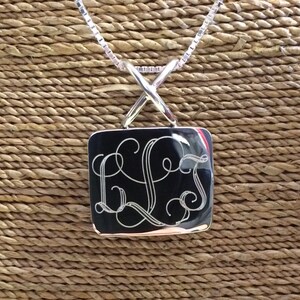 Sterling Silver Monogrammed Necklace -rectangle Shaped - Etsy