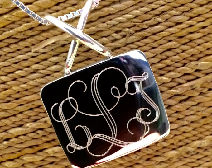 Sterling Silver Monogrammed Necklace rectangle Shaped - Etsy