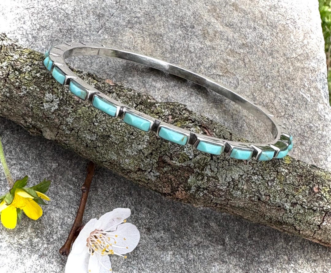 Sterling Silver and Turquoise Bangle Bracelet - Etsy