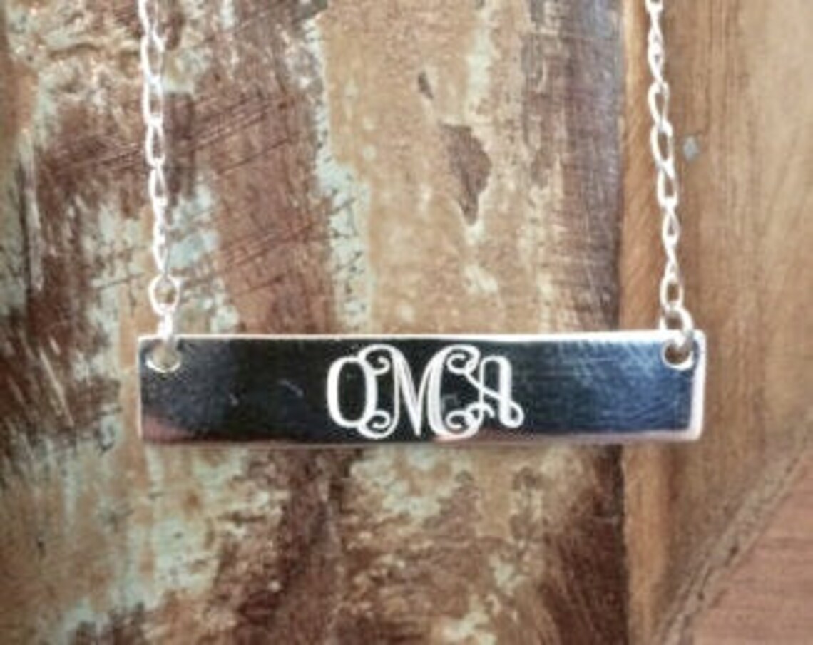 Sterling Silver Monogrammed Bar Necklace - Etsy