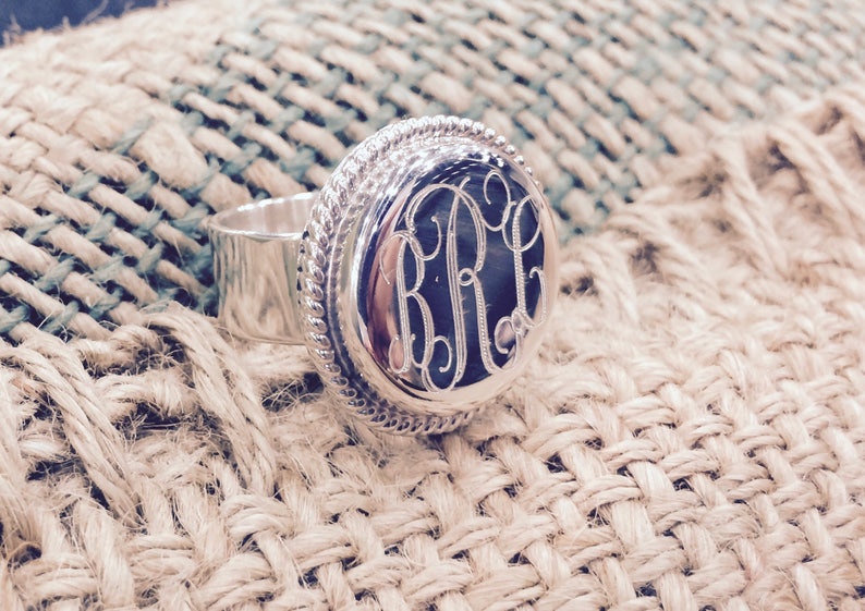 Sterling Silver Monogrammed Ring With Rope Edge - Etsy