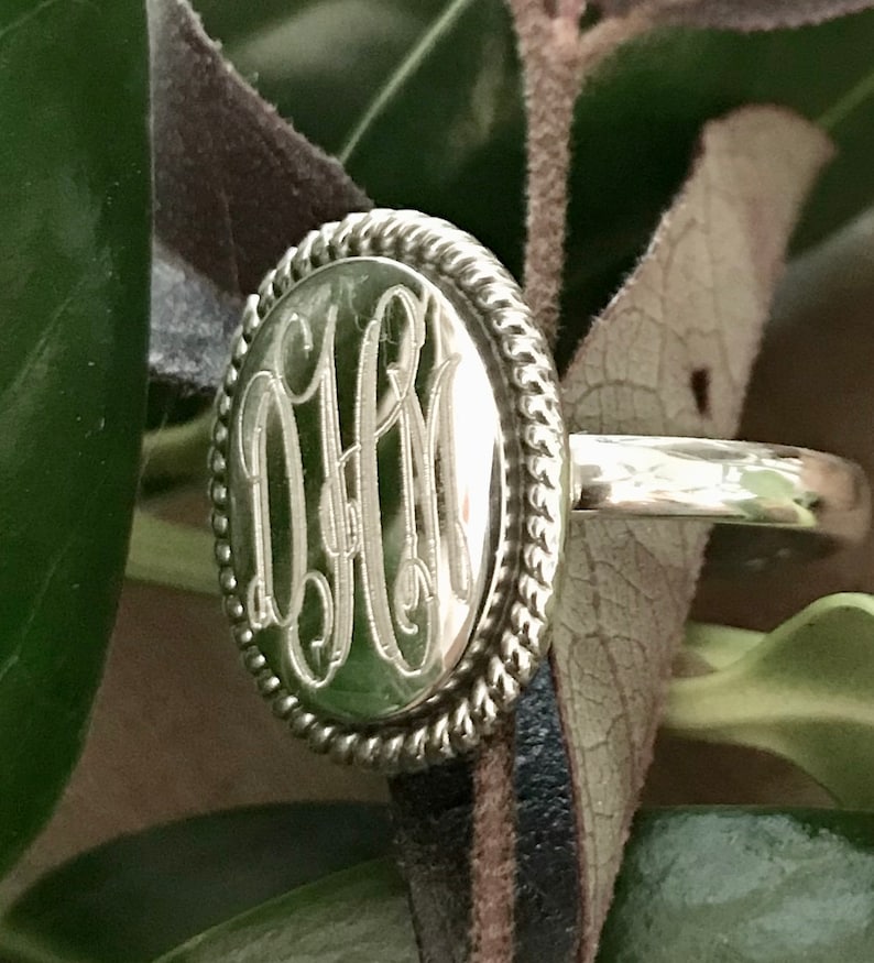 Sterling Silver Monogrammed Ring Oval with Rope Accent | Etsy