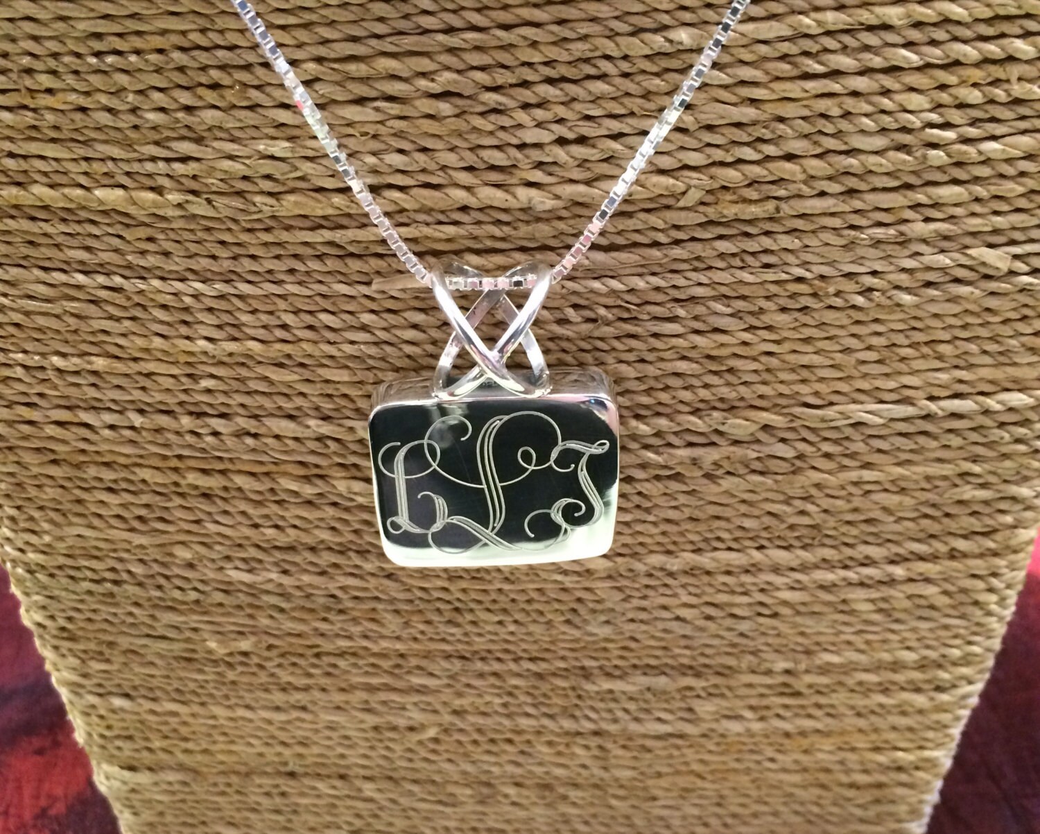 Sterling Silver Monogrammed Necklace -Rectangle Shaped