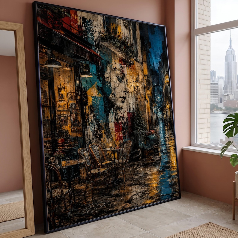 Vintage European Street Scene Canvas, Nighttime Cafe Mural Art Print ...