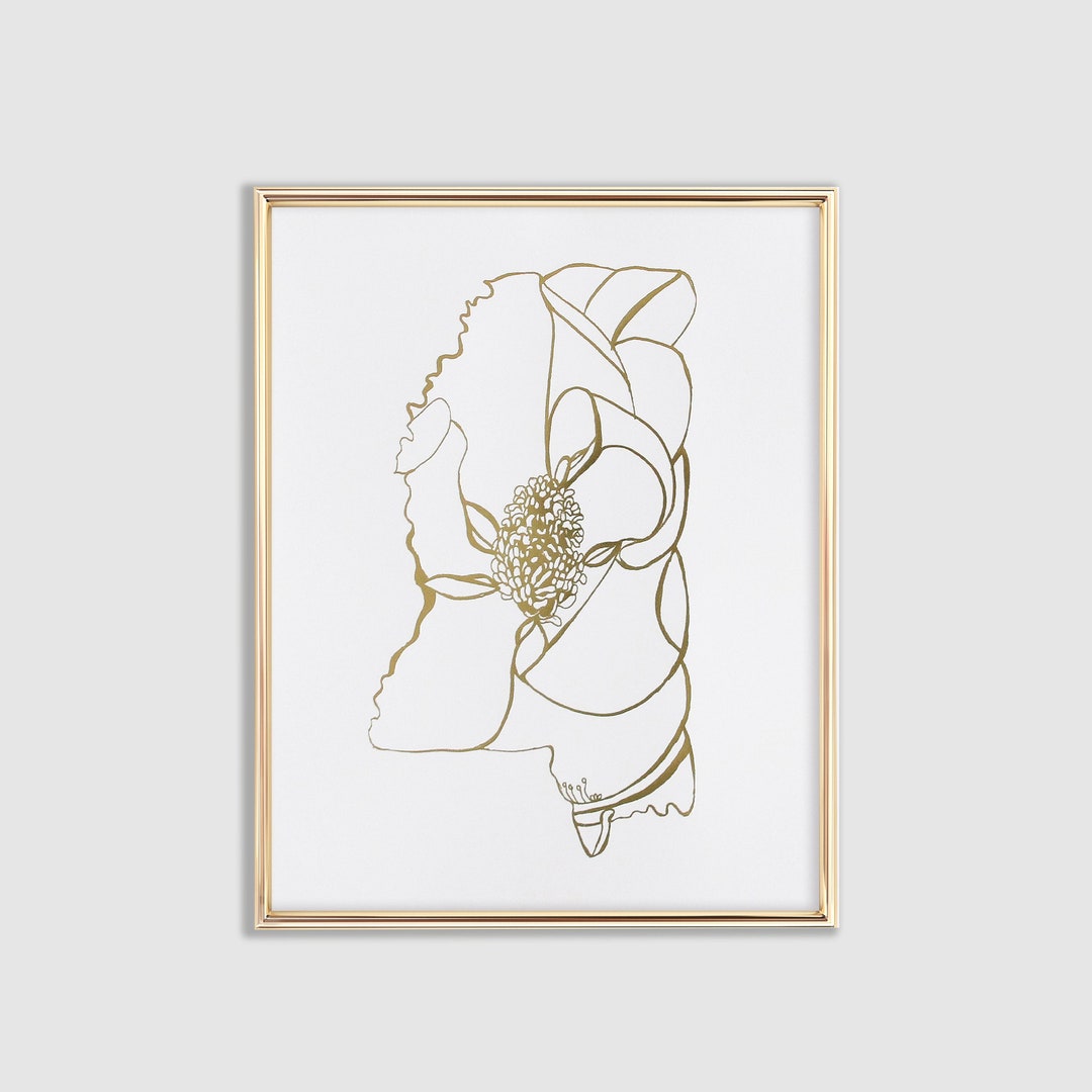 Mississippi Magnolia State Flower Gold Foil Art Print - Etsy