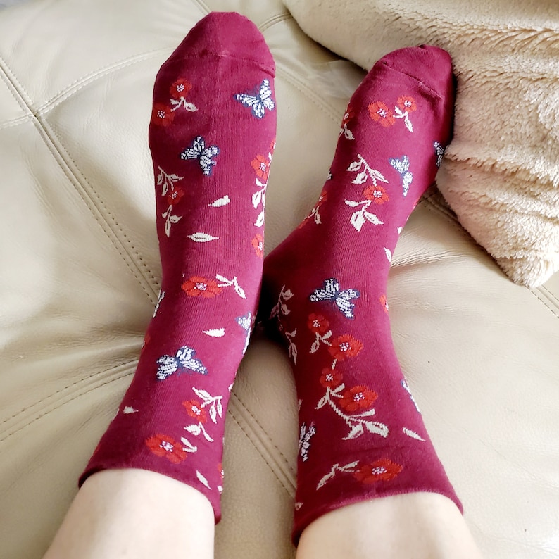 CUTE Floral Socks | Butterflies Pattern Socks | Lightweight Crew Socks ...