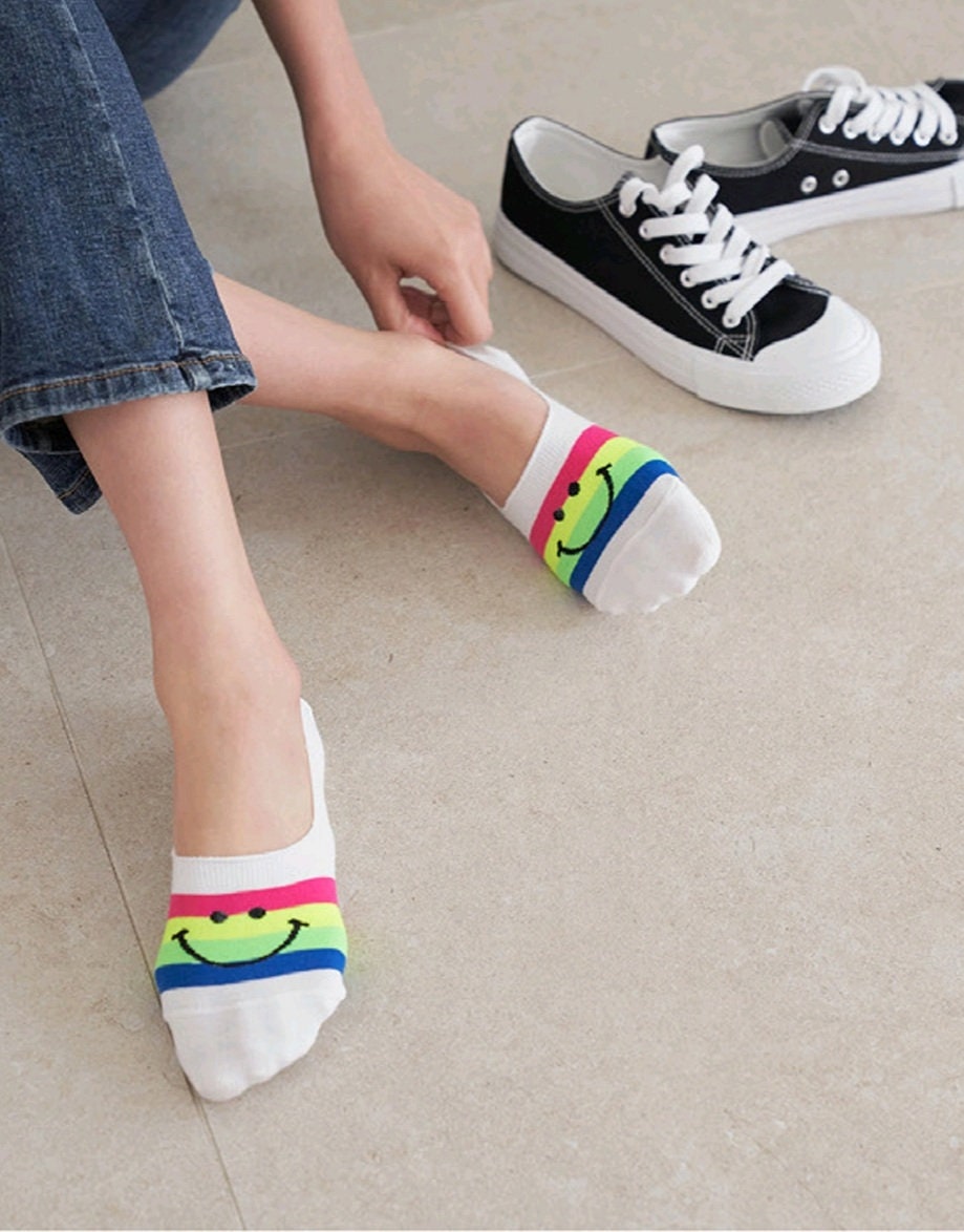 Summer Cute Smiley Face Socks/ Colorful Smiley Face Fake Socks | Etsy