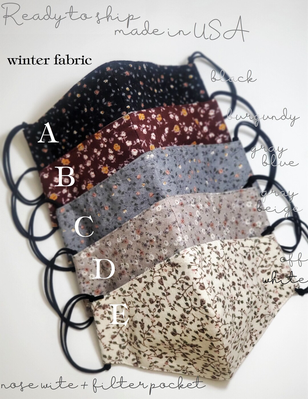 4 Layer Floral Winter Face Mask/face Masks With Nose Wire and Filter ...