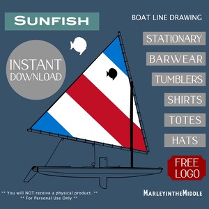 Sunfish Dinghy Race Sailboat Artwork Digital Download, Boat Line Drawing Sketch Art Custom Image ...