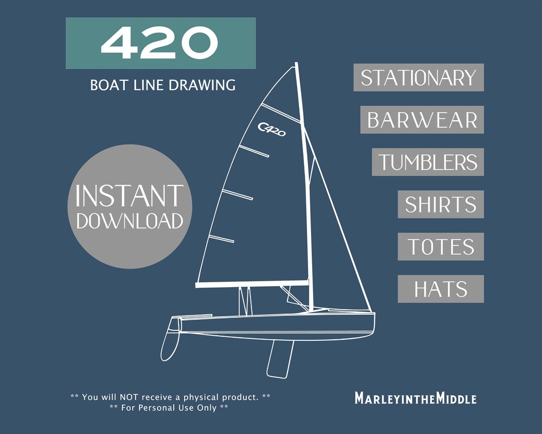 420 Dinghy Sailboat Artwork Digital Download, Boat Line Drawing Sketch ...