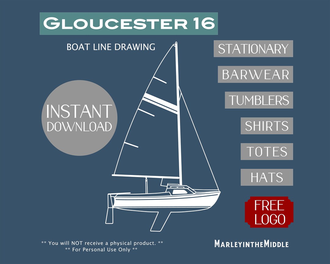 Gloucester 16 Sailboat Raceboat Artwork Digital Download, Boat Line Drawing Sketch Art Custom ...