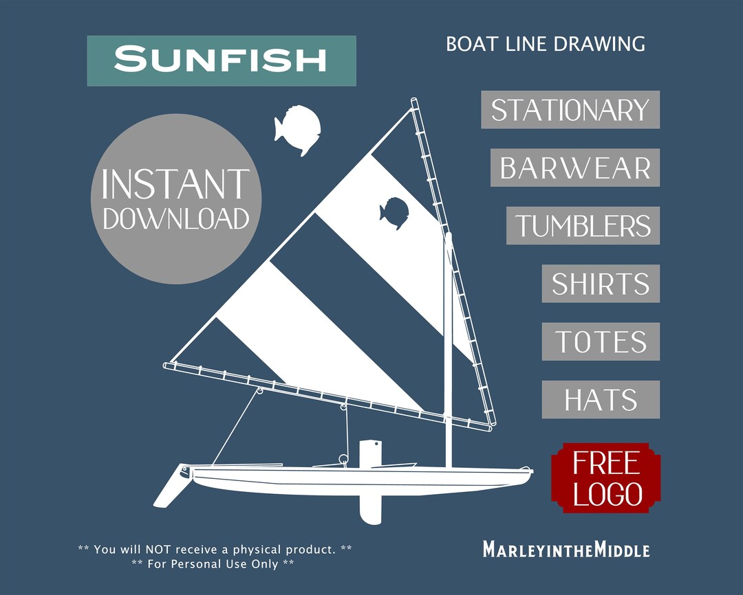 Sunfish Dinghy Race Sailboat Artwork Digital Download, Boat Line ...