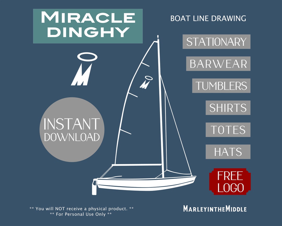 Miracle Dinghy Sailboat Artwork Digital Download, Boat Line Drawing ...