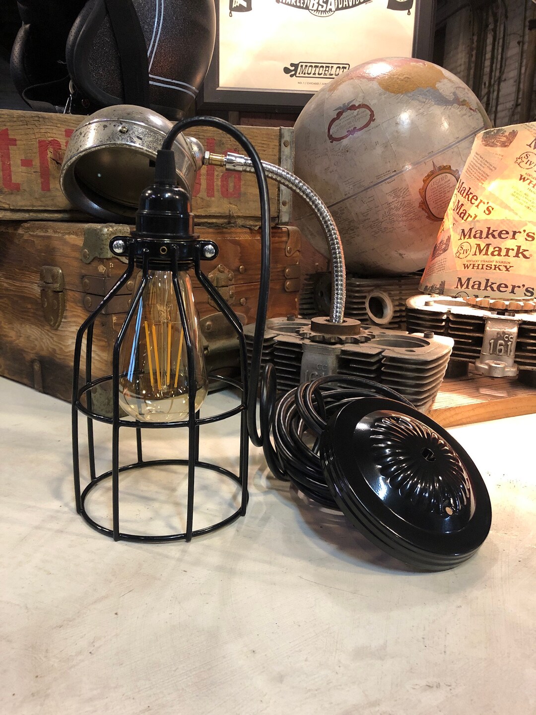 Single Drop, LED Edison Light With Cage and Ceiling Kit - Etsy