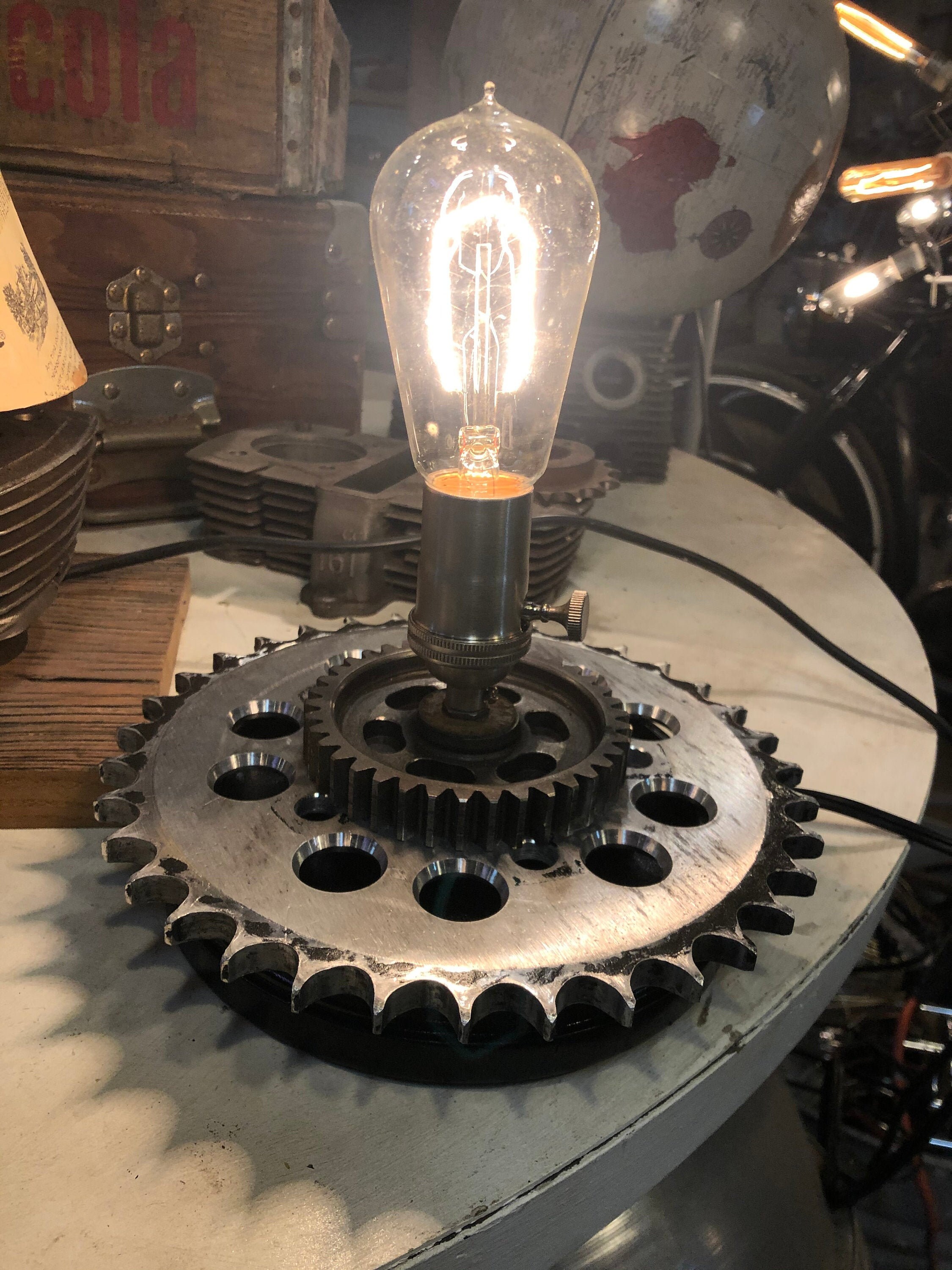 Moto Theme Industrial Table Lamp; Edison Bulb, Sprocket - Etsy