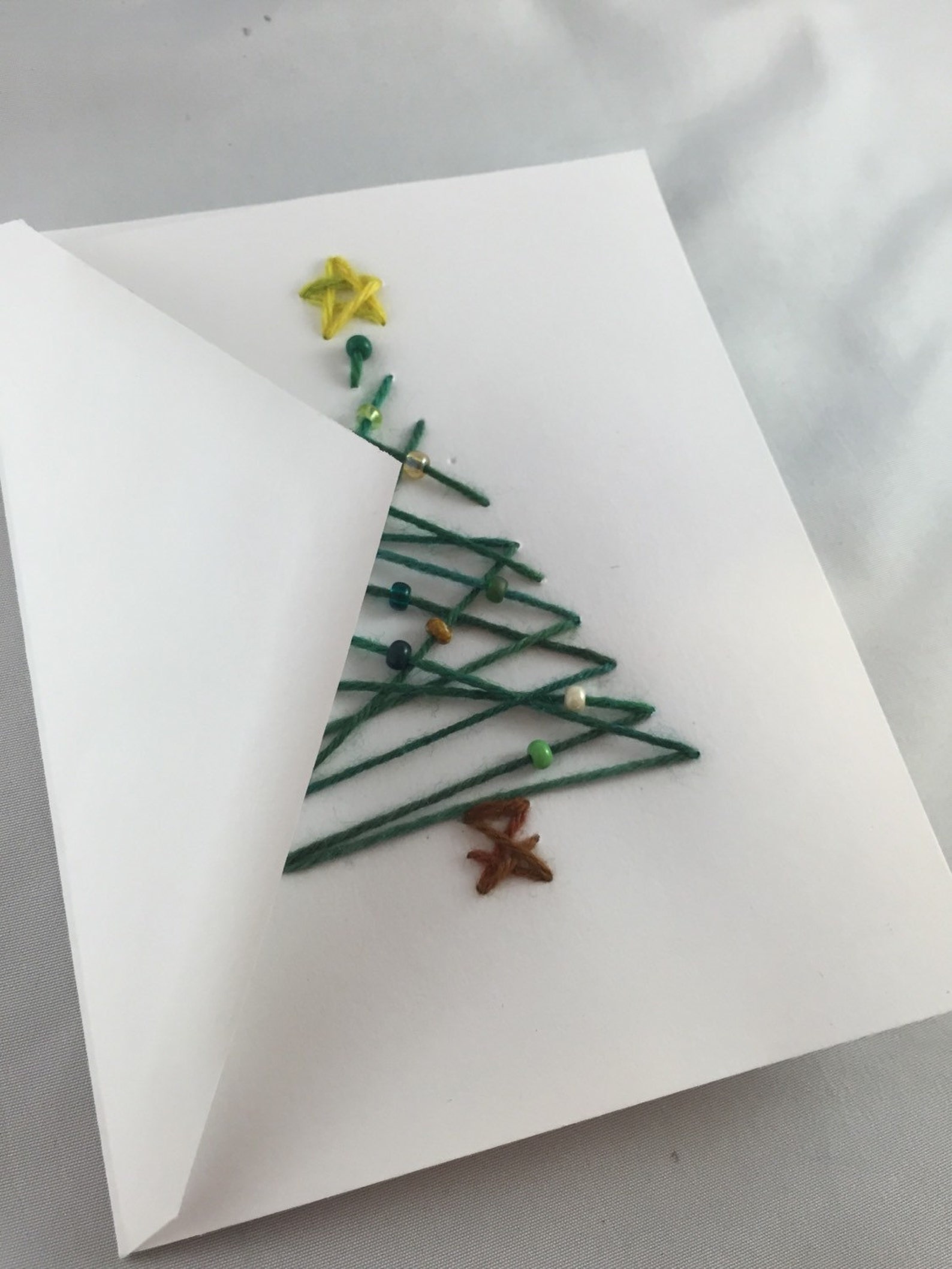 Holiday Card, Beaded Card, Handmade Card, Tree With Ornaments ...