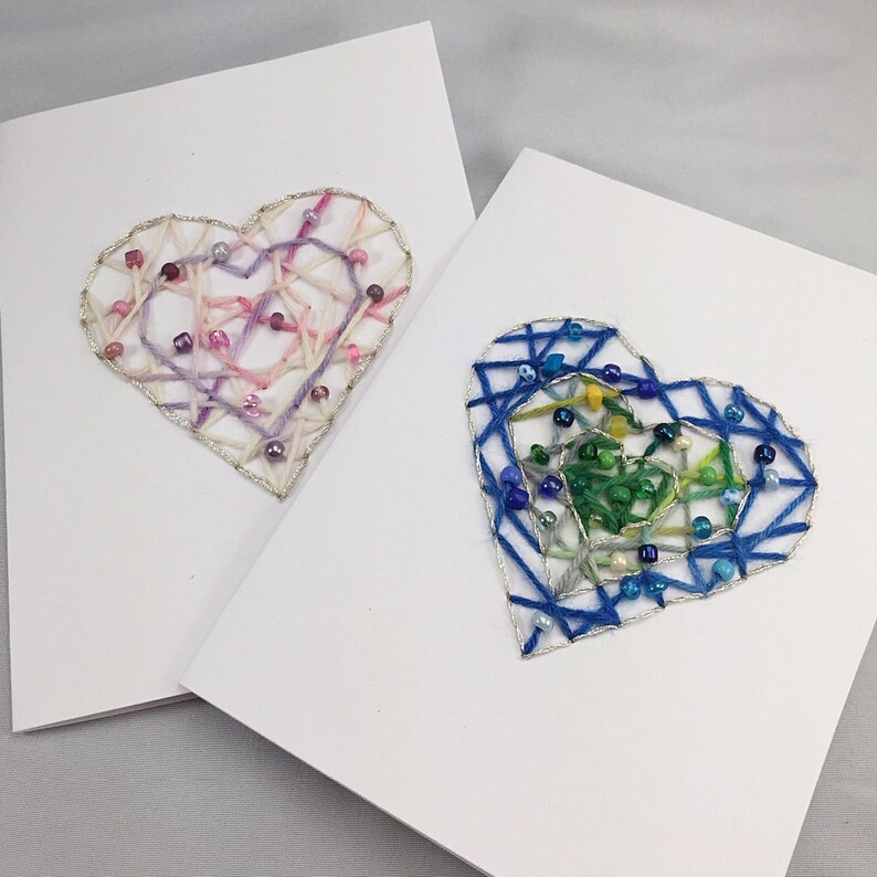 Valentine's Cards, Hand Stitched Cards, Hearts, Beaded Cards, Beaded ...
