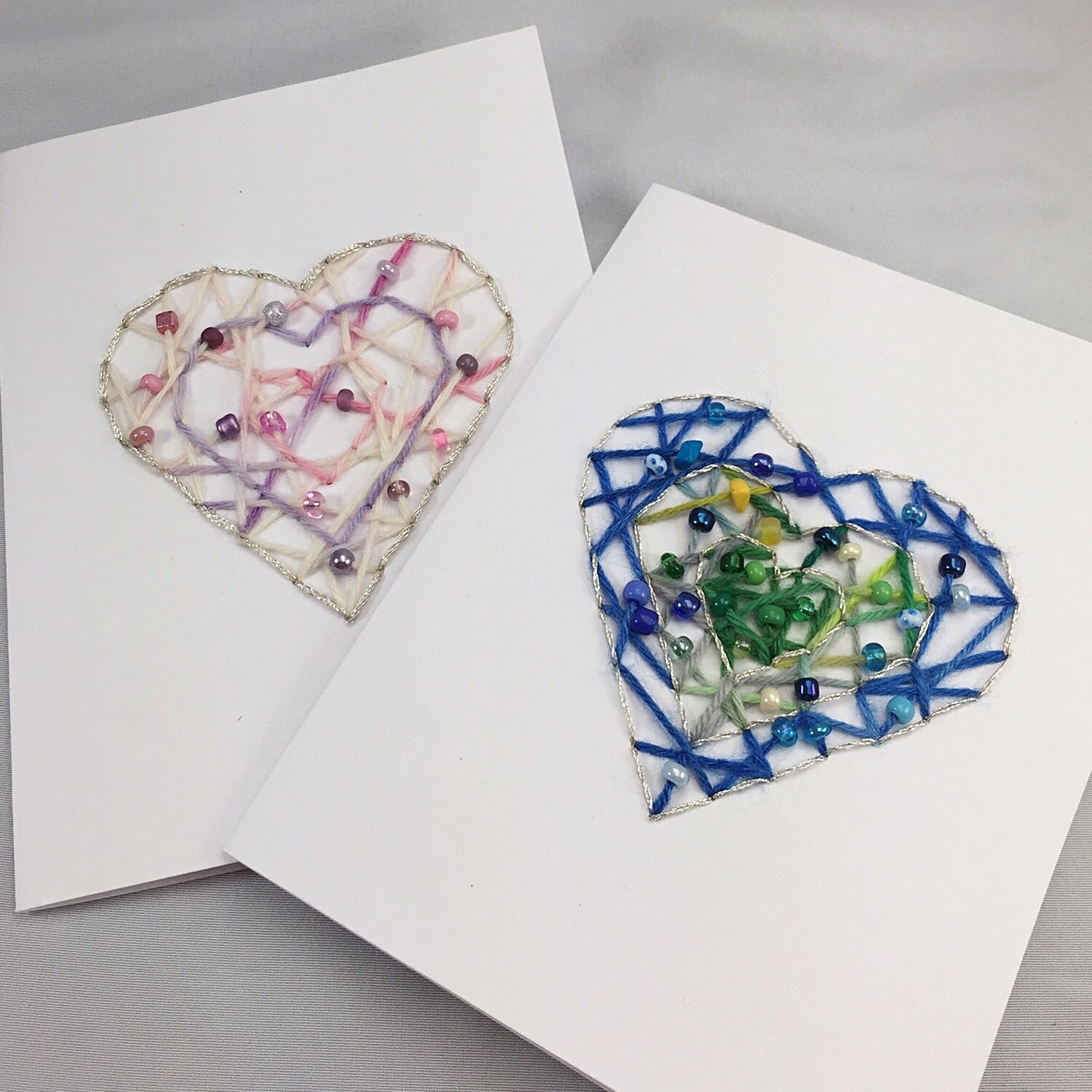 Valentine's Cards, Hand Stitched Cards, Hearts, Beaded Cards, Beaded ...