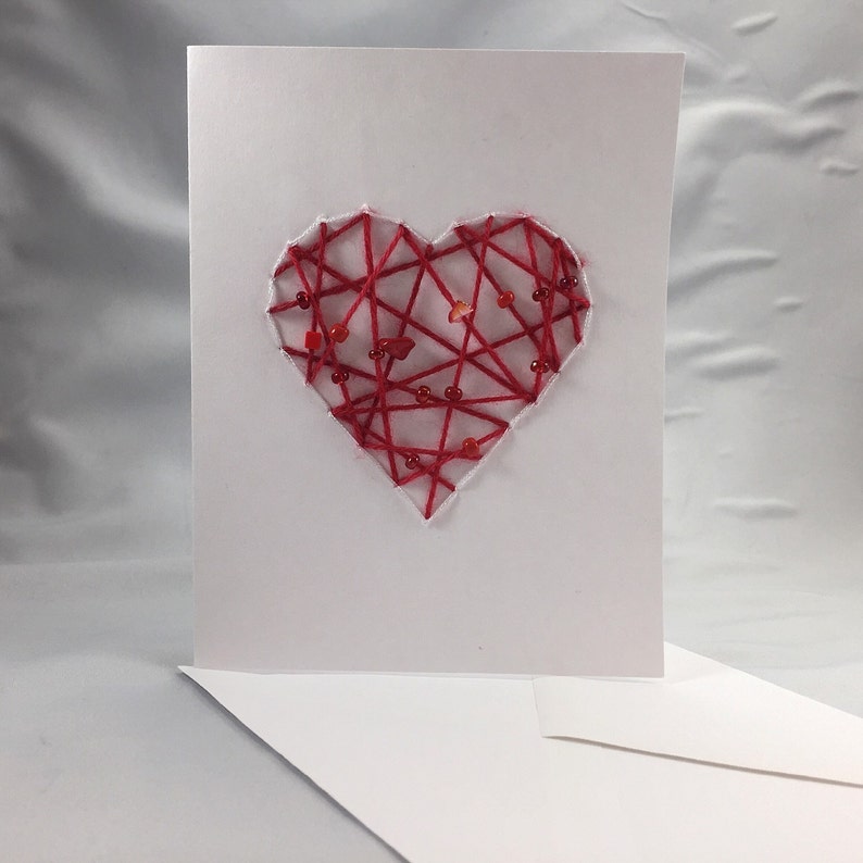 Valentine's Cards, Hand Stitched Cards, Hearts, Beaded Cards, Beaded ...