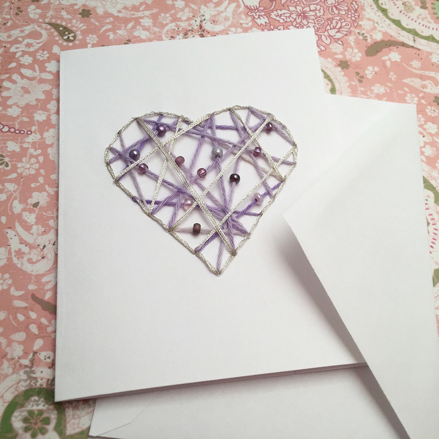Valentine's Cards, Hand Stitched Cards, Hearts, Beaded Cards, Beaded ...