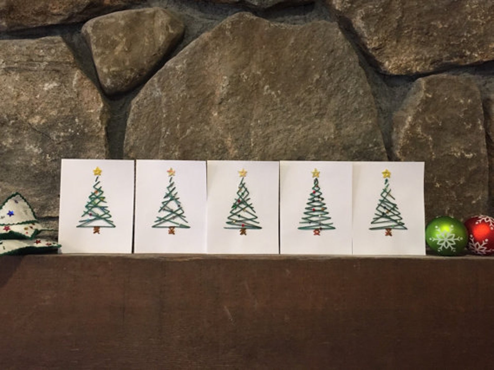 Holiday Card, Beaded Card, Handmade Card, Tree With Ornaments ...