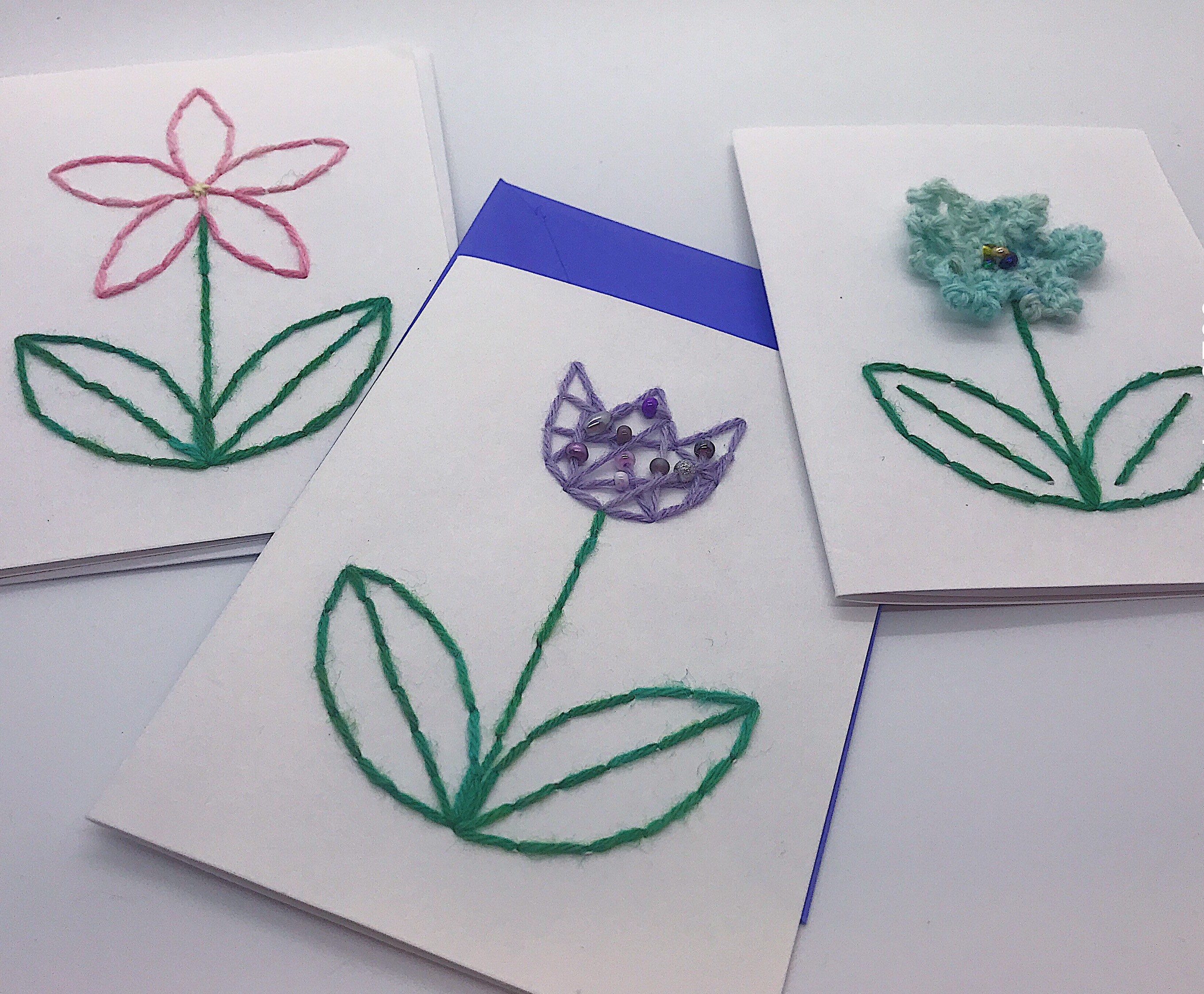 Handmade Greeting Cards, Cards With Flowers, Hand Stitched Cards, Knit ...