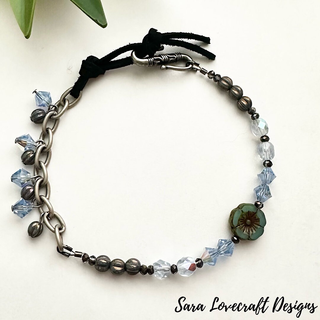 KIT : Antique Silver and Blue Bracelet - Etsy