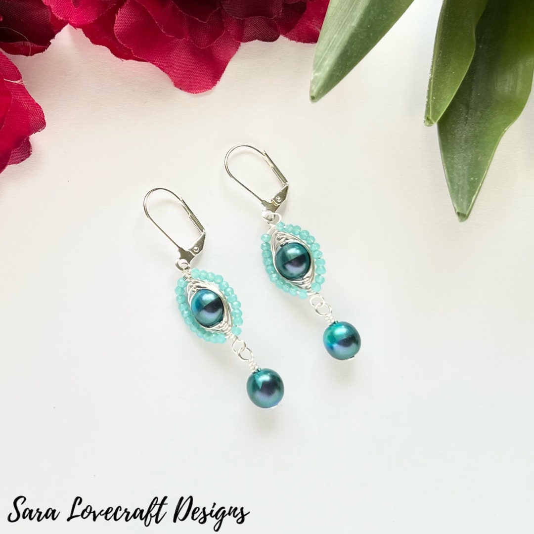KIT - Herringbone Wire Wrapped Blue Earrings - Etsy