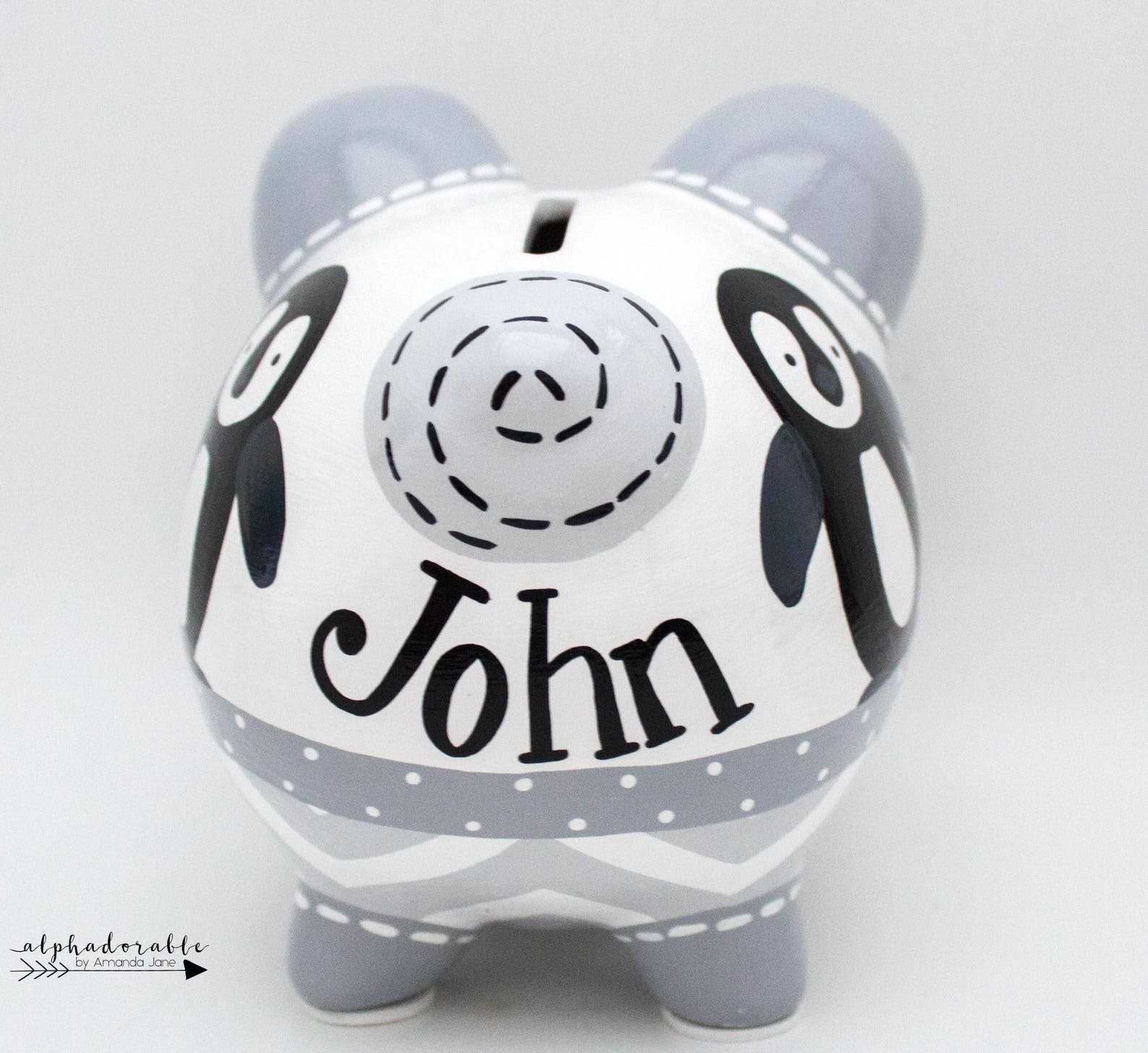 Penguin Personalized Piggy Bank in Black, White and Grey - Etsy