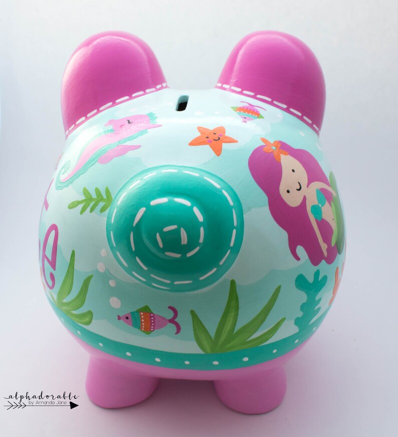 Mermaid Ocean Personalized Piggy Bank in Hot Pink and Turquoise - Etsy
