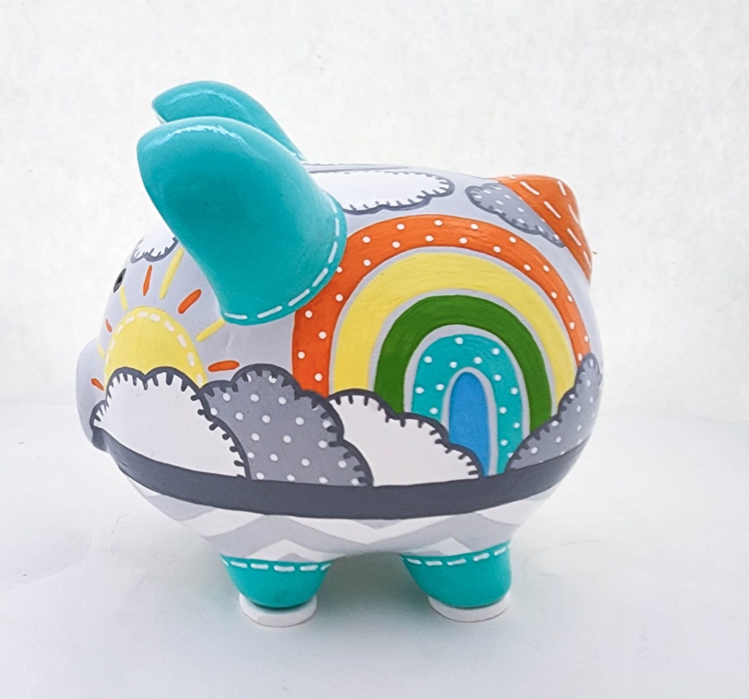Personalized Hand Painted Rainbow Sunshine Piggy Bank, Nursery Decor - Etsy