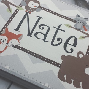 Forest Friends Chevron Nursery Name Sign - Kids Door Plaque - 9x12 ...
