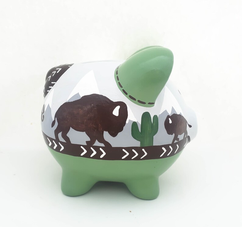 Buffalo Bison Silhouette Personalized Piggy Bank in Green | Etsy