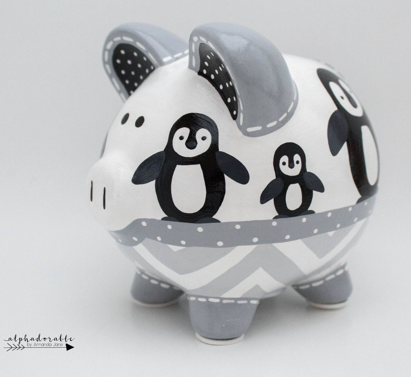 Penguin Personalized Piggy Bank in Black, White and Grey - Etsy